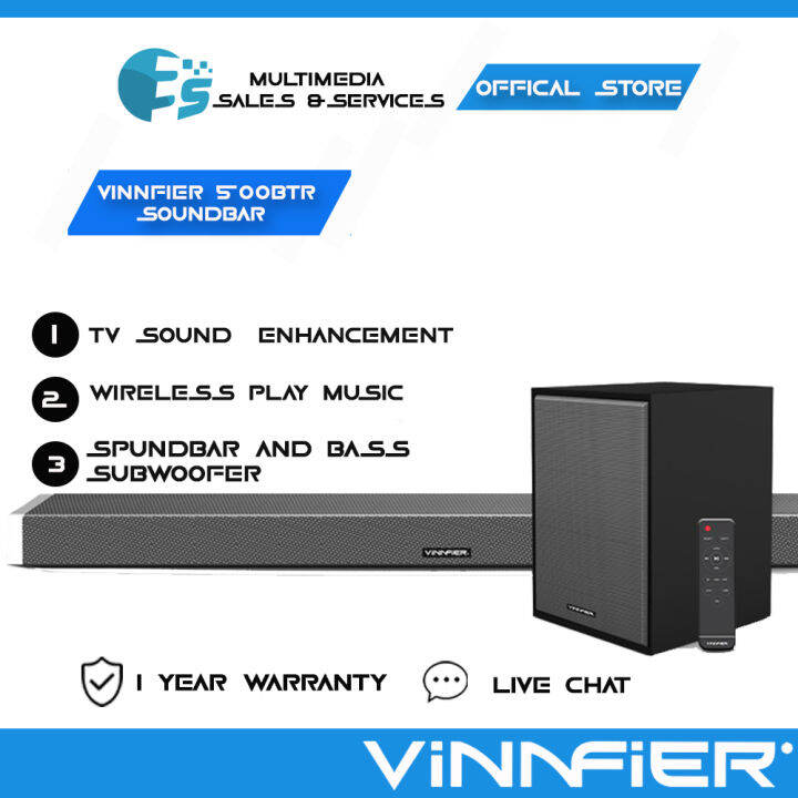 Vinnfier Hyperbar 500 BTR Bluetooth Sound Bar with Subwoofer 3D Effect ...