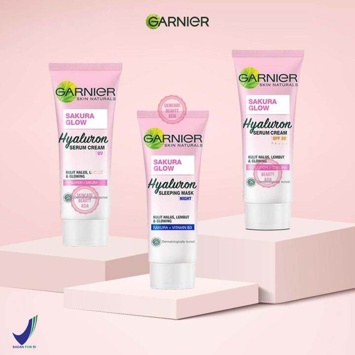 GARNIER Sakura Glow Hyaluron Serum Cream SPF30 | UV | Sleeping Mask ...