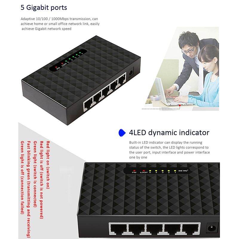 5 Port Gigabit Switch Network Ethernet Switch Smart Vlan Network Switch Lan Hub Full or Half ...