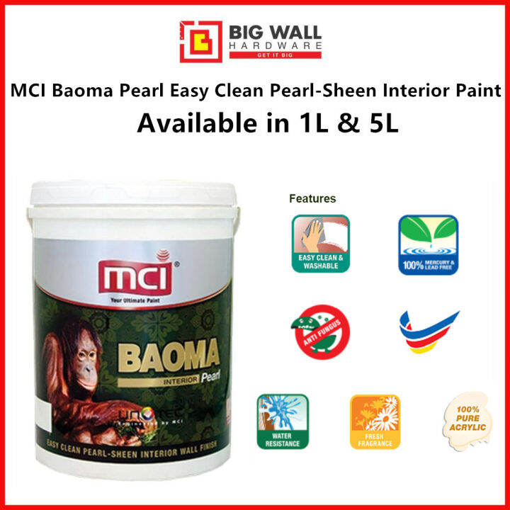 (5L) MCI Paint Baoma Pearl Easy Clean Pearl-Sheen Wall Finish Interior Paint (Cat Kapur) Big ...
