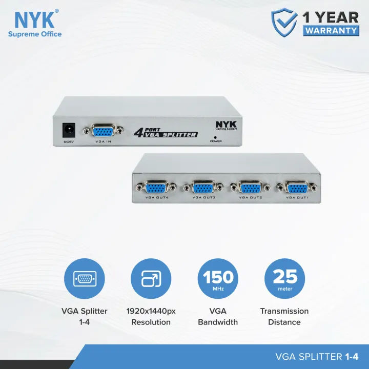 VGA Splitter NYK 1-4 Port Transmission | Lazada Indonesia