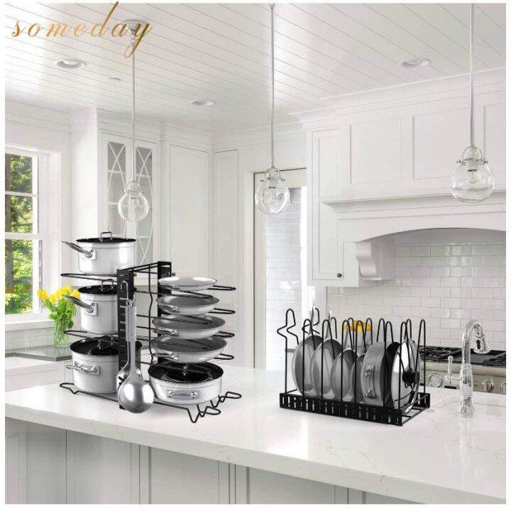 Mga gamit sa kusina5/8 Layer Pan Organizer Pot Rack Lid Holder Cookware ...