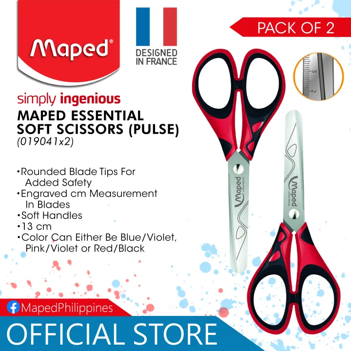 MAPED Essential Soft Scissors (Pulse) | 13 cm | 464410 | Pack of 2 ...