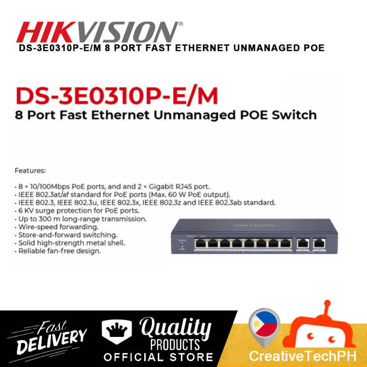 HIKVISION DS-3E0310P-E/M 8 Port Fast Ethernet Unmanaged POE Switch ...