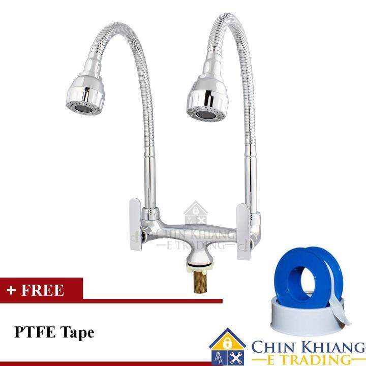 Flamingo FMG883 Pillar Mounted Flexible Double Kitchen Sink Water Tap ...