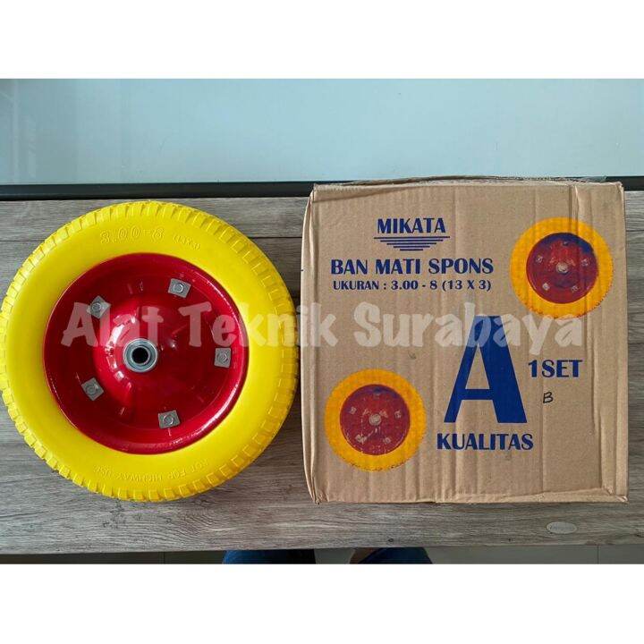 RODA GEROBAK MIKATA BAN MATI UKURAN 3.00 - 8 ( 13" X 3 ) WARNA KUNING ...