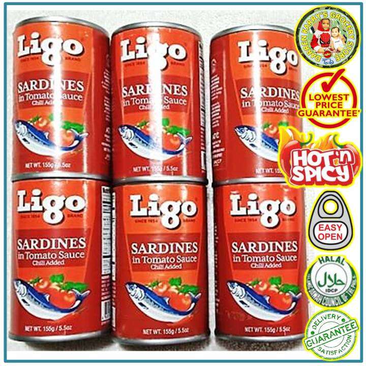 Ligo Sardines 155gm x 6 cans in Tomato Sauce with Chili Added (in Easy ...