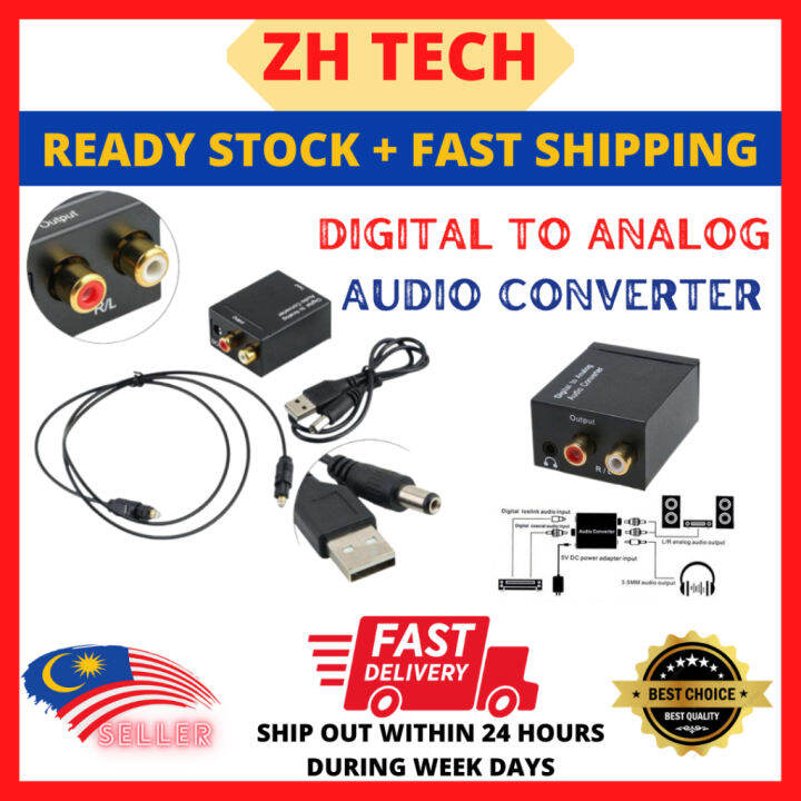 Digital to Analog Audio Converter Optical Cable Optic Dac Toslink Coax ...