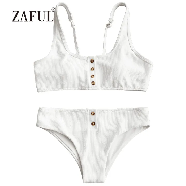 ZAFUL ผู้หญิงชุดว่ายน้ำยางเนื้อปุ่มบิกินี่ชุดเซ็กซี่ตักคอชุดว่ายน้ำเบาะ ...