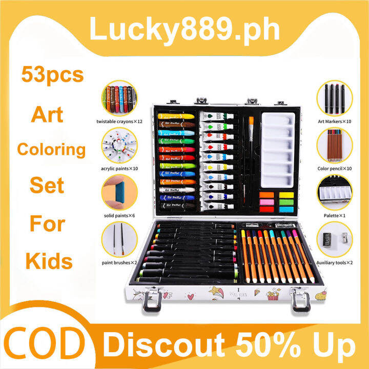 53 PCS Coloring Set Colorful Pencil Crayon and Oil Painting Brush Set ...