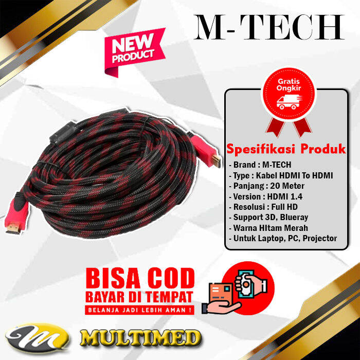 Kabel HDMI To HDMI Panjang 20 Meter Jaring Berkualitas | Lazada Indonesia