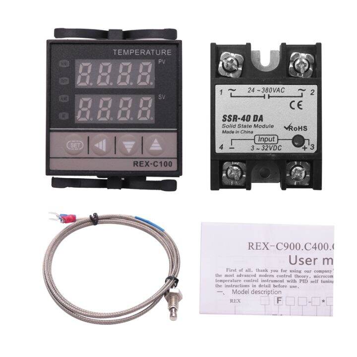 Digital PID Temperature Controller Kit Dual Digital Display REX C100 Thermostat + 40Da SSR ...