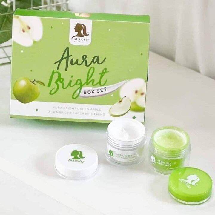 Aura Bright Box Set ครีมออร่าไบร์ท แอปเปิ้ลเขียว ( 2 ชิ้น ) | Lazada.co.th