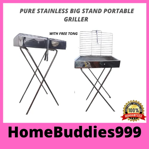 PORTABLE FOLDING PURE STAINLESS BARBEQUE GRILLER IHAWAN WITH FREE TONG ...