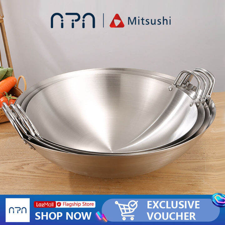 Nipiin 30-50CM Stainless Steel Non-stick Frying Pan Double Ear Handle ...
