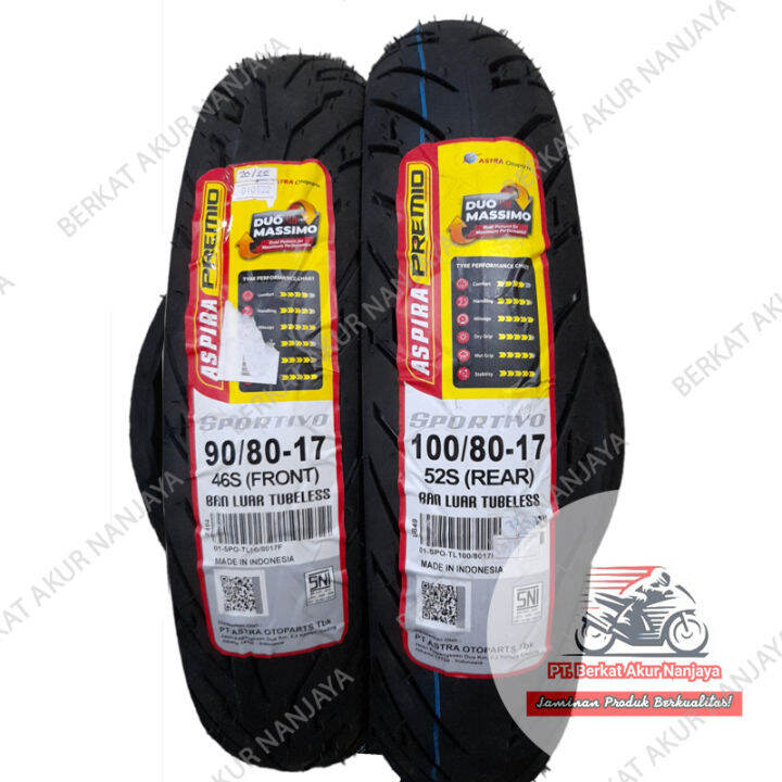 ASPIRA Premio Sportivo 90/80-17 F dan 100/80-17 R Ban Motor Tubeless BONUS Pentil | Lazada Indonesia