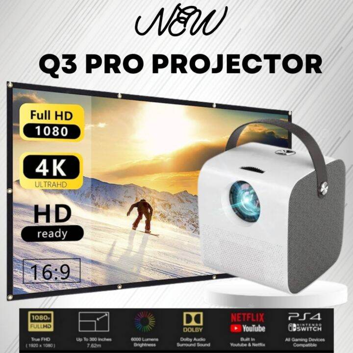 FREE PROYEKTOR SCREEN STAND Q3 PRO LED IOS Android Projector HD YOUTUBE ...