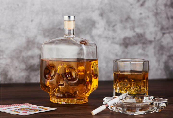 Lead-free glass novelty design skull shaped whiskey decanter for Liquor ...