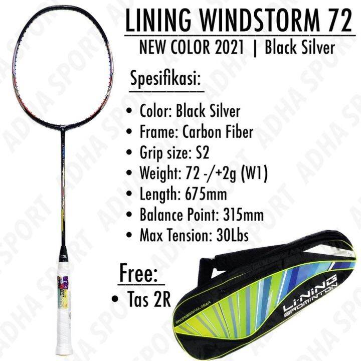Raket Badminton Lining Windstorm 72 Black Silver Original Bulutangkis ...