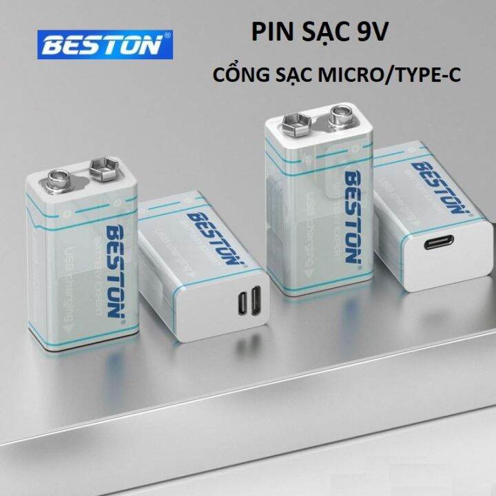 Pin sạc 9V BESTON Lithium sạc trực tiếp USB micro/Type-C dùng cho micro ...