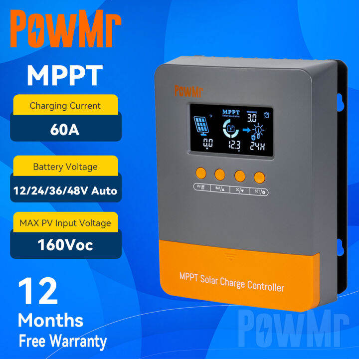 PowMr 60A MPPT Solar Charger Controller 12V-48V With Blacklight LCD Regulator Max PV Input ...