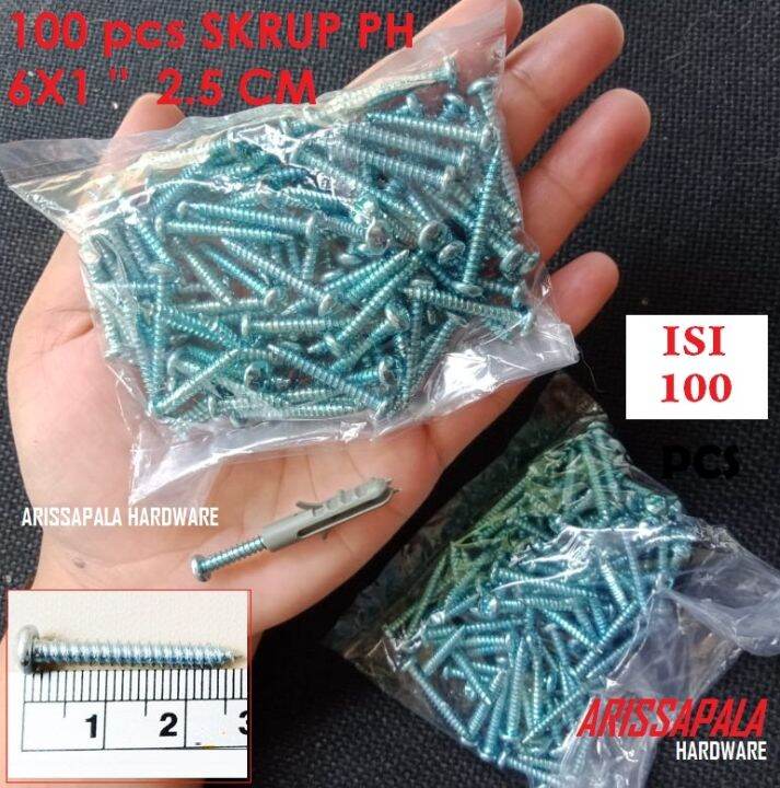 100 pcs Skrup Tapping Screw 6x1 Kepala Bulat Sekrup Taping Fiser Viser Piser S6 100 biji 2,5cm ...