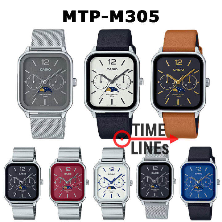 CASIO ของแท้ รุ่น MTP-M305 นาฬิกาข้อมือผู้ชาย Moon phase ดีไซน์ดวง ...