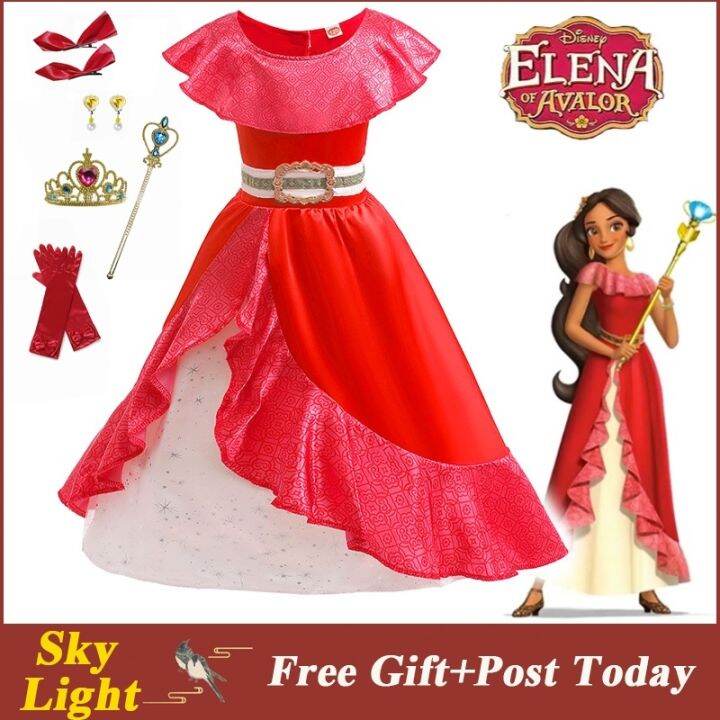 ∋ Elena of Avalor Costume For Kids Girl Red Princess Dress Fancy Ball ...