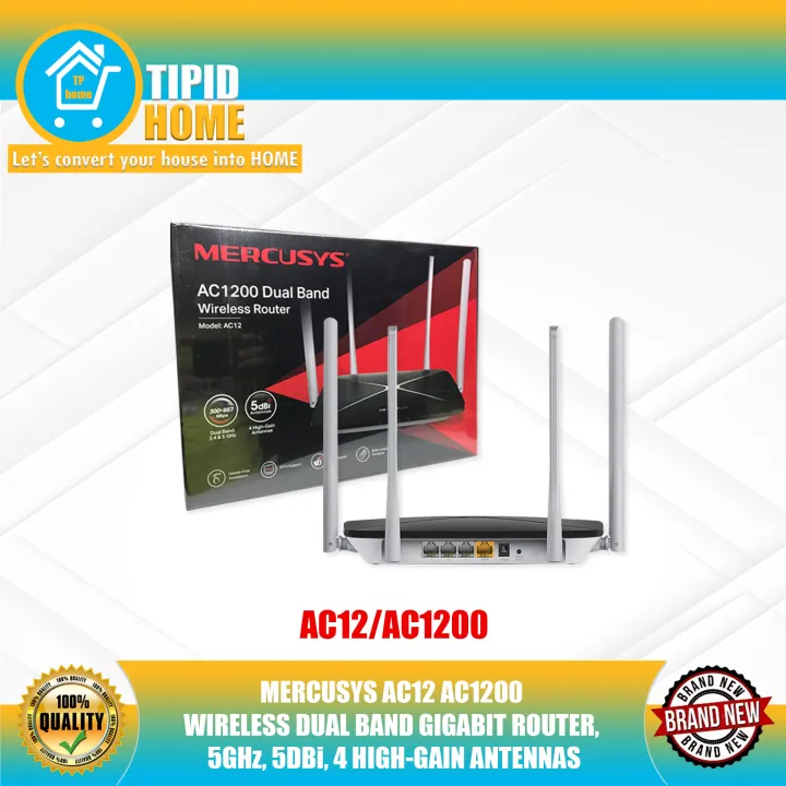 MERCUSYS AC12 AC1200 WIRELESS DUAL BAND GIGABIT ROUTER, 5GHz, 5DBi, 4 ...