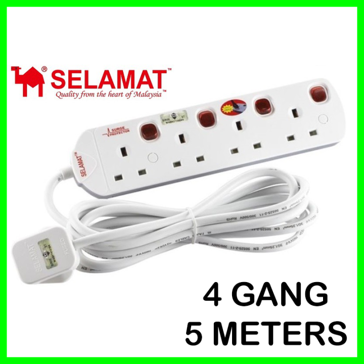 [BORONG] 4 gang 5 meter metre selamat trailing socket extension | Lazada