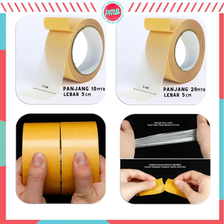 PMB Double Tip Kuat Tahan Cuaca Indoor Outdoor Super Lengket Lakban Serat Fiber Filament Grid ...