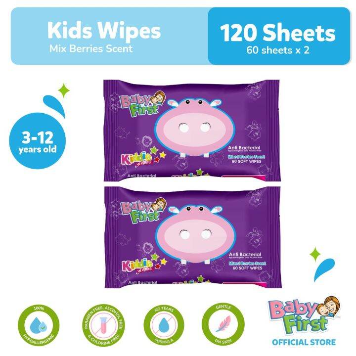 Baby First Kiddie Wipes 60 Sheets Mixed Berries Scent 2 Packs (120 ...