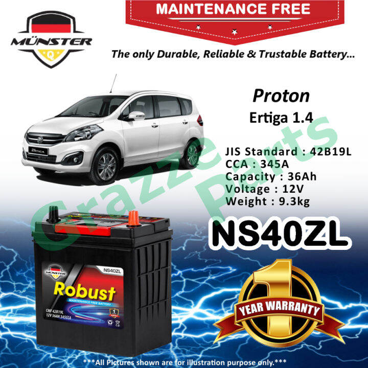 Münster Robust MF CMF NS40 | NS40ZL | 42B19L (36AH) Car Battery Bateri ...