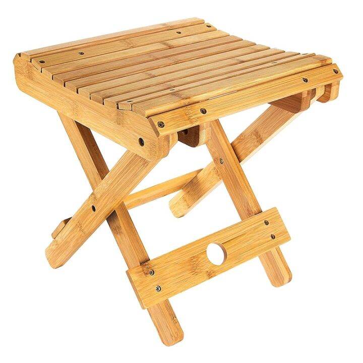 【Amazing Family Mall】 Folding Bamboo Step Stool Natural Folable Sitting ...