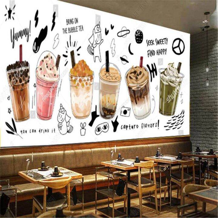 Custom Modern Afternoon Tea Photo Wallpaper Bubble Tea Snack Bar ...