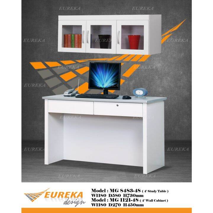 EUREKA 4ft 2in1 Study Table Wall Cabinet Drawer Glass Door / Meja ...