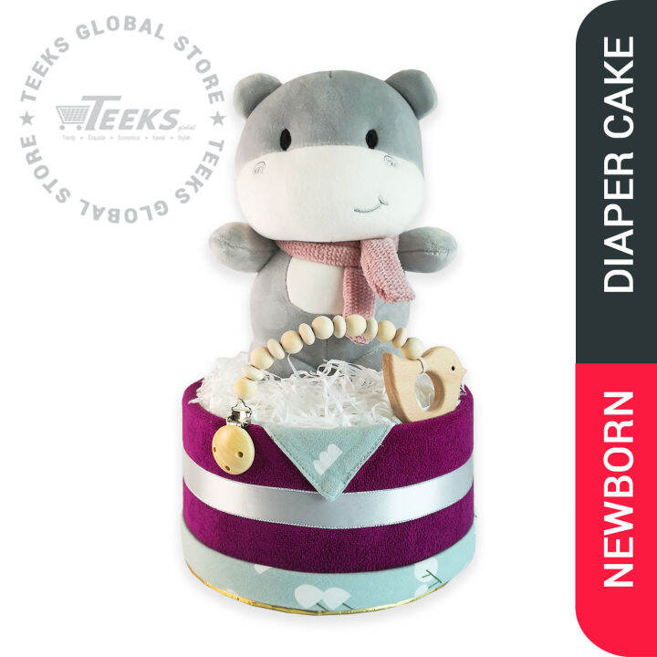 Baby Hamper Hippo 8inch Diaper Cake Baby Shower Newborn Full Moon Baby ...