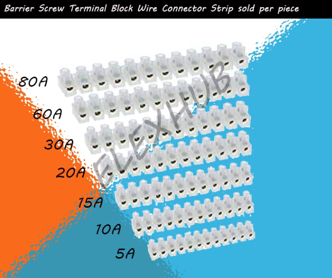 Barrier Screw Terminal Block Wire Connector Strip 5A 10A 15A 20A 30A ...