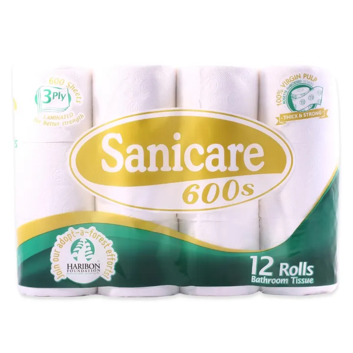 2 PACKS OF Sanicare Bathroom Tissue 3-Ply 600 Sheets 12 Rolls ...