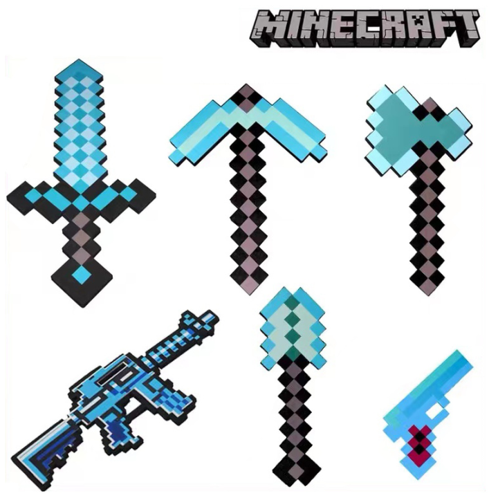 1Pcs Minecraft Game New Peripheral Steve Eva Mosaic Sword Axe Pickaxe ...