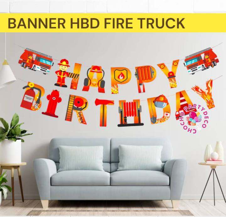 Bunting Flag Happy Birthday FIRE TRUCK / Banner Ulang Tahun Fire Man ...