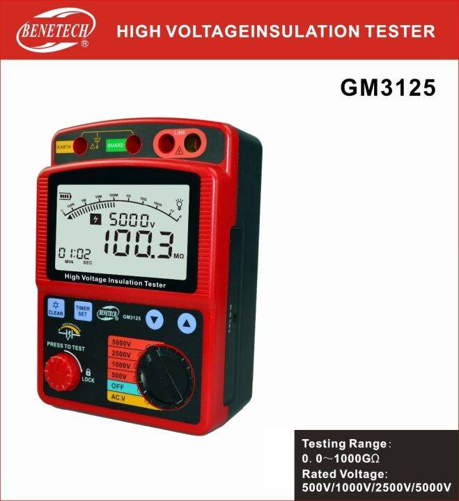 BENETECH 100% Original GM3125 Digital Insulation Resistance Tester ...