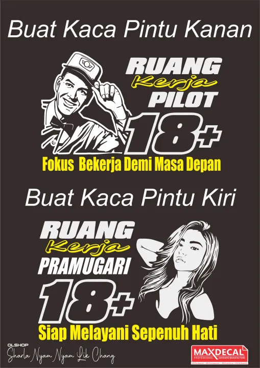 Stiker Kata Kata Ruang Kerja Pilot 18+ Buat Kaca Mobil Kiri Kanan Uk 45 ...
