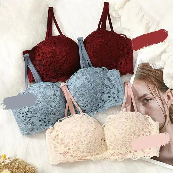สินค้าพร้อมส่งจากไทย💥Angle Bra💥 (N604) เสื้อในไร้โครง 3 ตะขอลายลูกไม้ ...