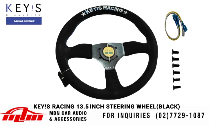 Keys Racing Sport Steering Wheel Drifting, 3 Spoke Black Steering Wheel ...
