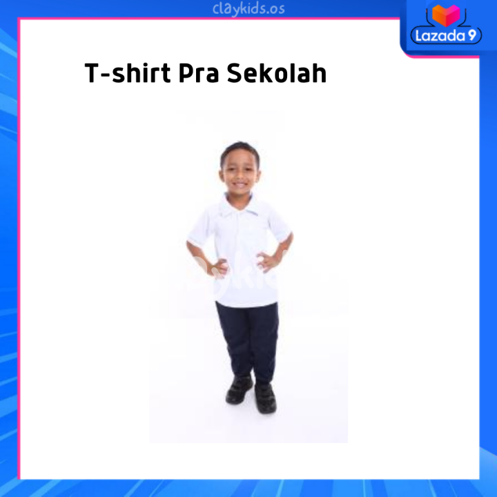 Baju T-shirt Pra Sekolah Berkolar (Uniform Putih Pra Lengan Pendek ...