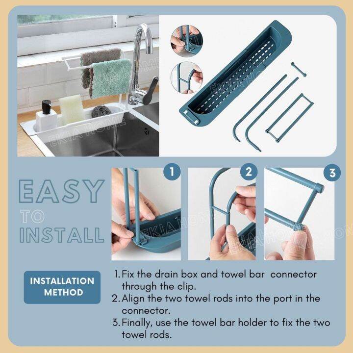 [ready Stock] Telescopic Sink Storage Rack Drain Holder Sink Sponge