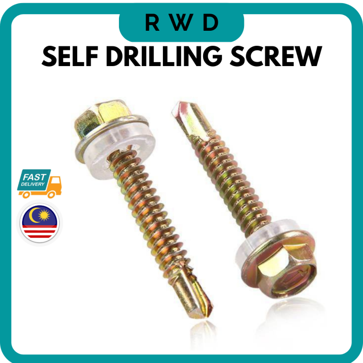 Hex Self Drilling Screw 100 Pcs 45mm screws Skru Bumbung Hex Skru zink ...