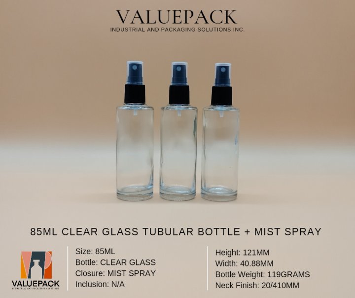 85ml clear glass tubular bottle with black mist spray | Lazada PH