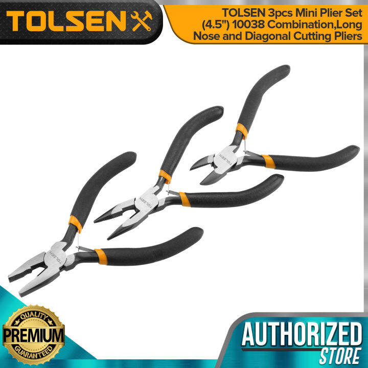 TOLSEN 3pcs Mini Plier Set (4.5") 10038 Combination,Long Nose and Diagonal Cutting Pliers ...